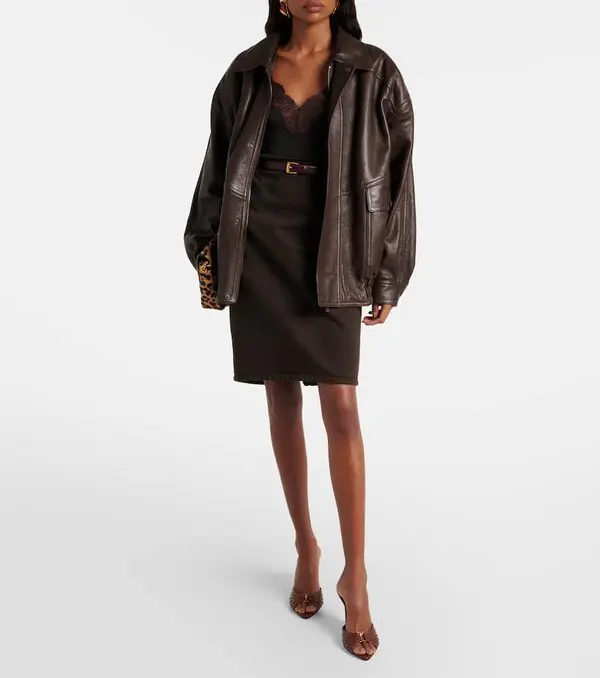 Saint Laurent Babylone Cassandre 90 Leather Mules - Brown