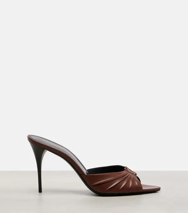 Saint Laurent Babylone Cassandre 90 Leather Mules - Brown