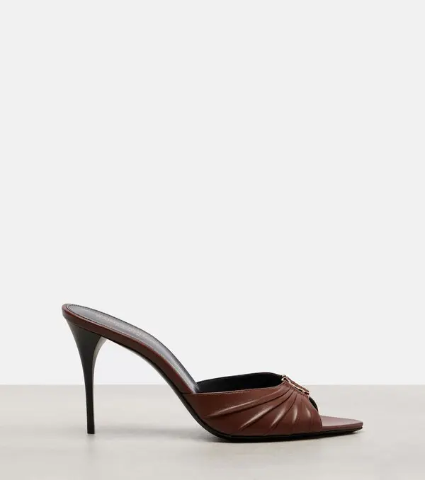 Saint Laurent Babylone Cassandre 90 Leather Mules - Brown