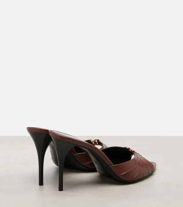 Saint Laurent Babylone Cassandre 90 Leather Mules - Brown