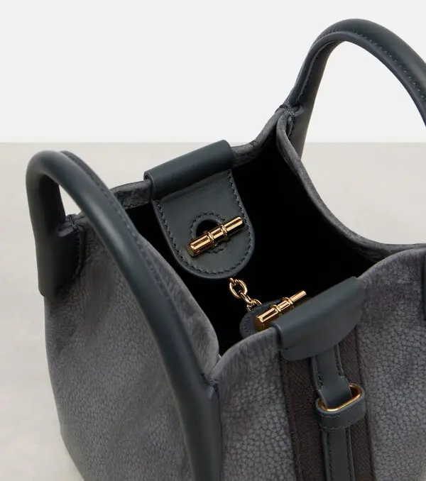 Loro Piana Bale Micro Leather Bucket Bag - Grey