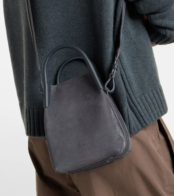 Loro Piana Bale Micro Leather Bucket Bag - Grey