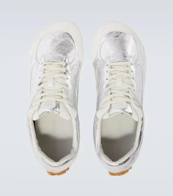 Bottega Veneta Orbit Flash Metallic Leather Sneakers - Silver