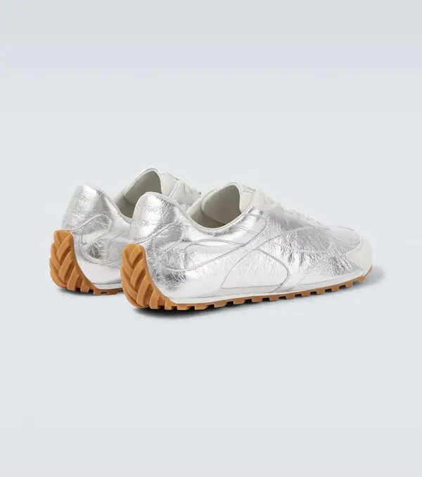 Bottega Veneta Orbit Flash Metallic Leather Sneakers - Silver