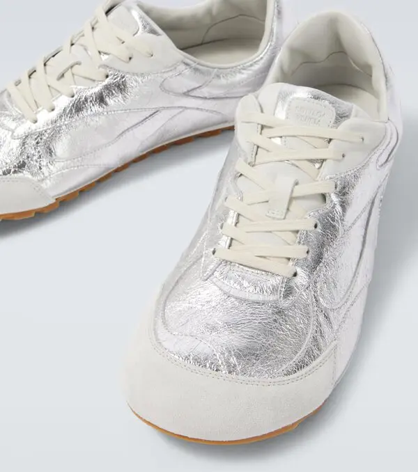 Bottega Veneta Orbit Flash Metallic Leather Sneakers - Silver
