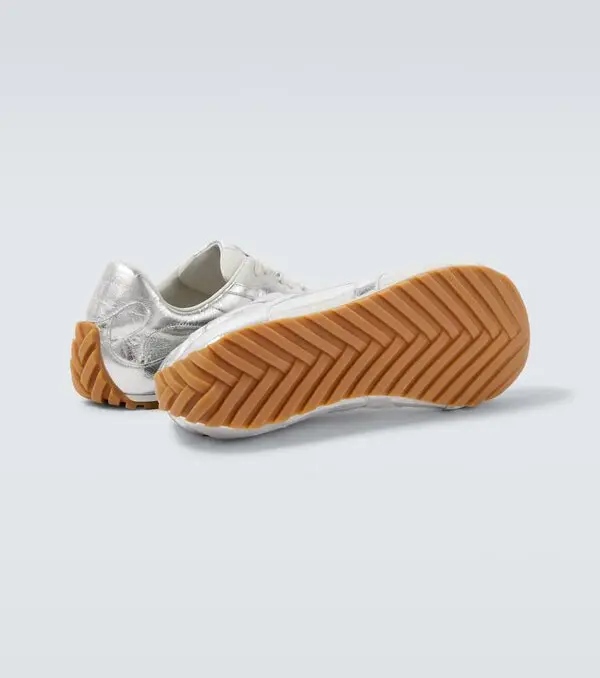 Bottega Veneta Orbit Flash Metallic Leather Sneakers - Silver