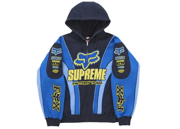 Supreme Fox Racing Zip Up Hooded Sweatshirt - Blue