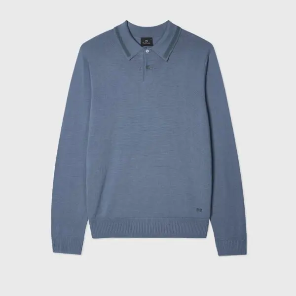 Paul Smith Pale Merino Wool Knitted Polo Shirt - Blue