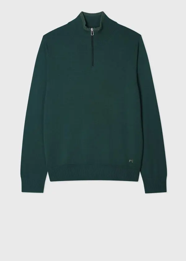 Paul Smith Merino Wool Half Zip Sweater - Green