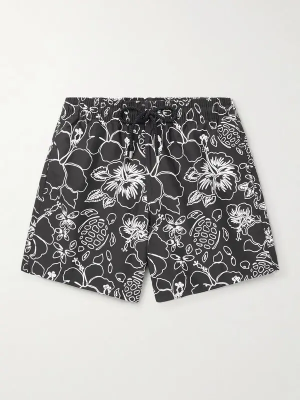 Vilebrequin Moorea Straight-leg Mid-length Printed Recycled Swim Shorts - Black