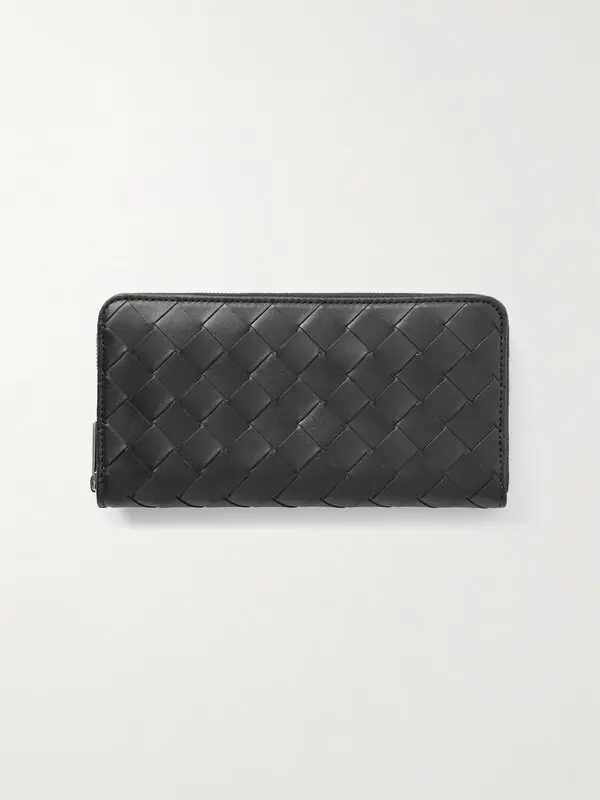 Bottega Veneta Intrecciato Leather Zip-around Wallet - Black