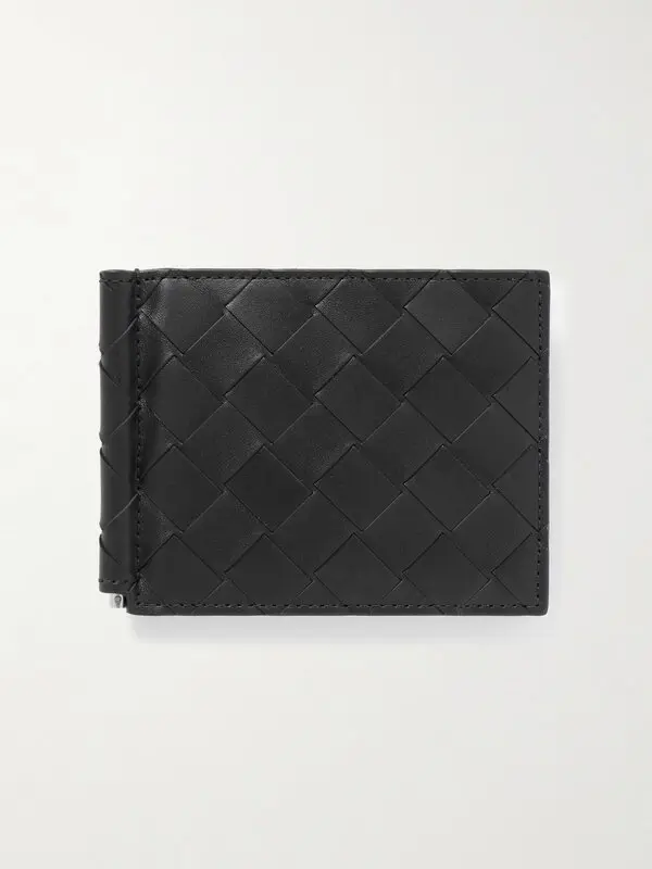 Bottega Veneta Intrecciato Leather Billfold Wallet With Money Clip - Black