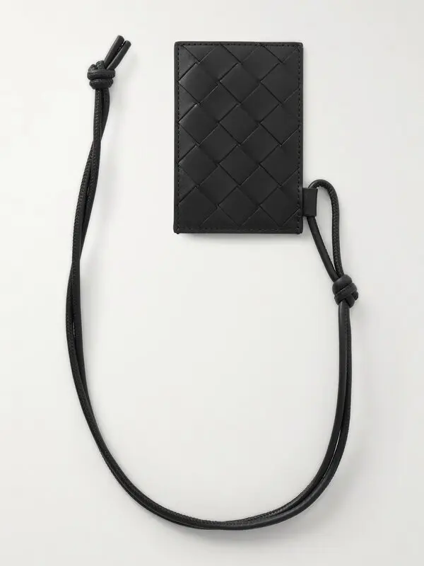 Bottega Veneta Intrecciato Leather Badge Holder - Black