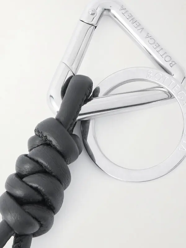 Bottega Veneta Braided Leather And Silver-tone Keyring - Black