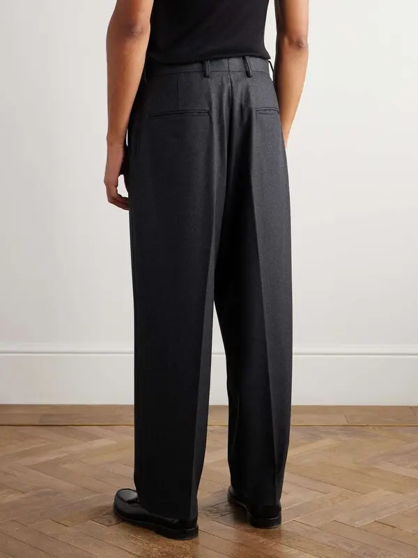 ATON Straight-leg Pleated Merino Wool-flannel Suit Trousers