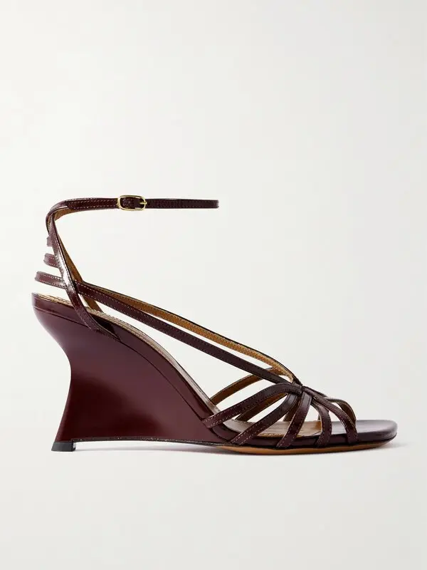 Zimmermann Aura Glossed-leather Wedge Sandals - Burgundy