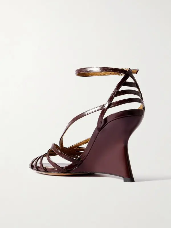Zimmermann Aura Glossed-leather Wedge Sandals - Burgundy