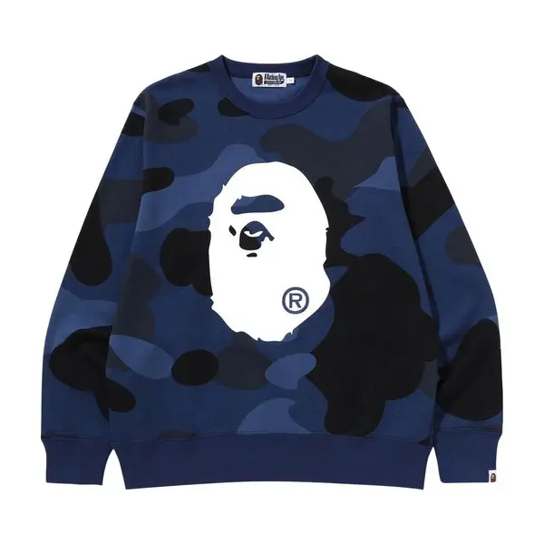 A BATHING APE Mega Color Camo Big Ape Head Crewneck Sweatshirt - Blue
