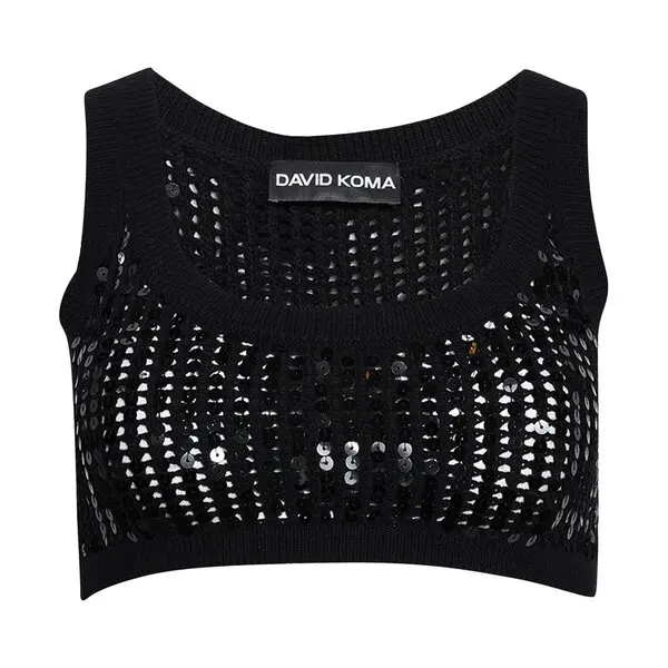 David Koma Sequin Embellished Knit Crop Top