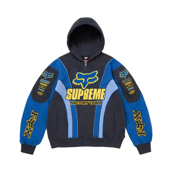 Supreme X Fox Racing Zip Up Hooded Sweatshirt - Blue | Editorialist