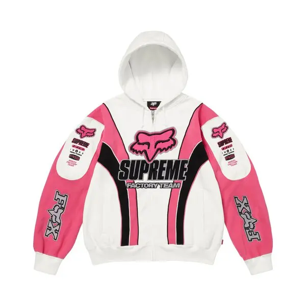 Supreme X Fox Racing Zip Up Hooded Sweatshirt - White | Editorialist