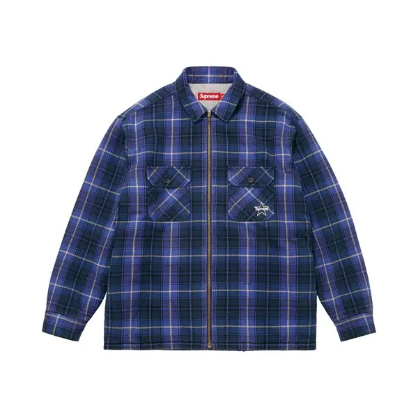 Supreme Thermal Lined Zip Up Flannel Shirt - Blue
