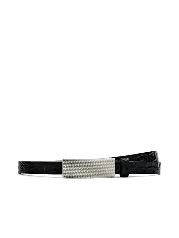 L'Agence Elyse Croc-embossed Leather Belt - Black Croc Embossed