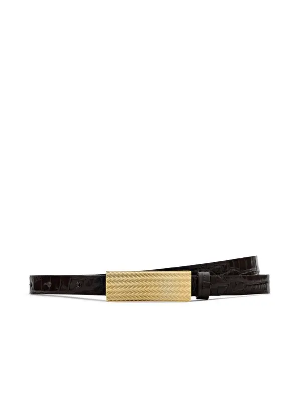 L'Agence Elyse Croc-embossed Leather Belt - Chocolate Croc Embossed