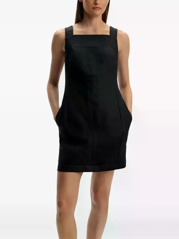12 STOREEZ Square-neck Linen Mini Dress - Black