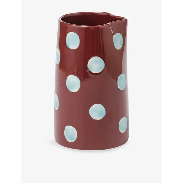 DAMSON MADDER Polka-dot Ceramic Vase 17.5cm - Burgundy Blue Polka Dot