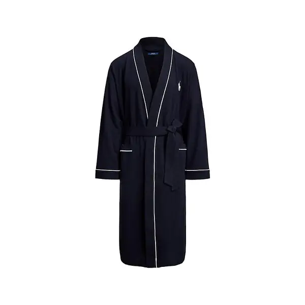 Ralph Lauren Logo-embroidered Contrast-piping Cotton-blend Jersey Robe - Collection Navy