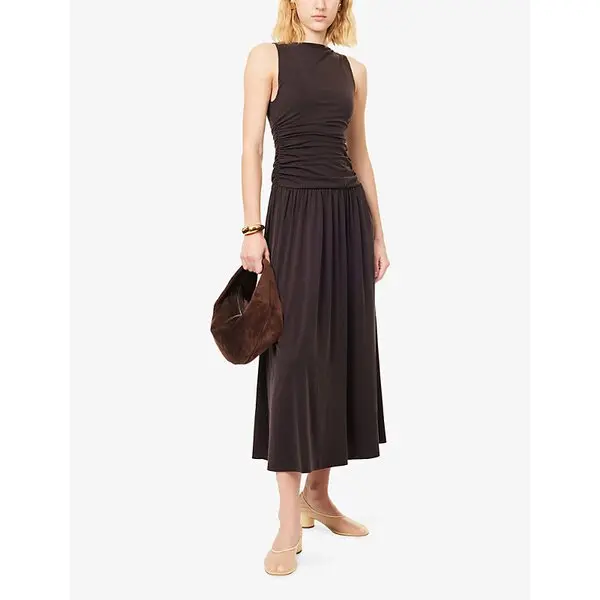 dissh brown midi dress Sky Linen Sleeveless Midi Dress in Burnt Choc By DISSH main image 1