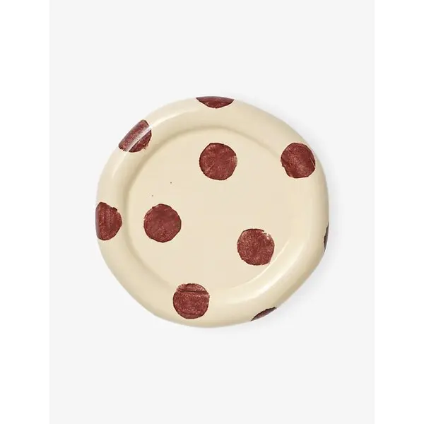 DAMSON MADDER Polka-dot Ceramic Saucer - Butter Burgundy Spot