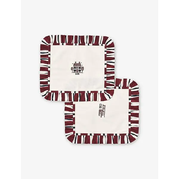DAMSON MADDER Ruffle-trim Set Of Two Cotton Placemats - Off White