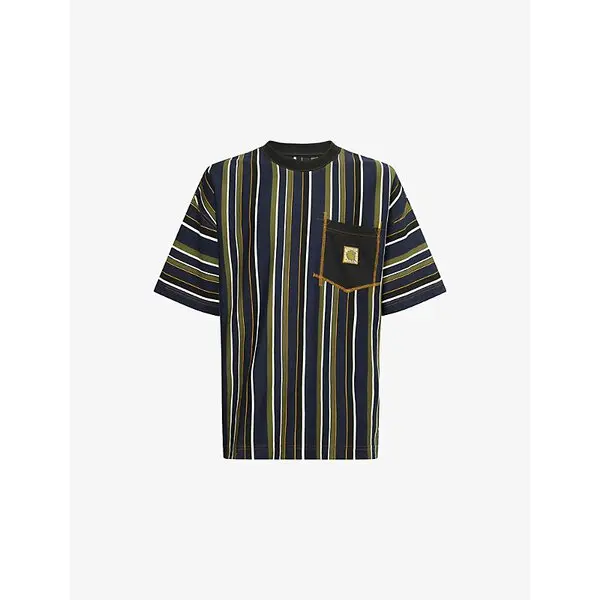 Carhartt Work In Progress Stripes Printed Cotton T-shirt - Nd Stripes, Blue