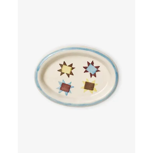 DAMSON MADDER Abstract-pattern Oval Ceramic Trinket Dish - Patchwork Motif