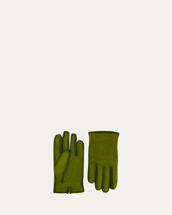AGNELLE Suede Gloves With Cashmere Lining - Green