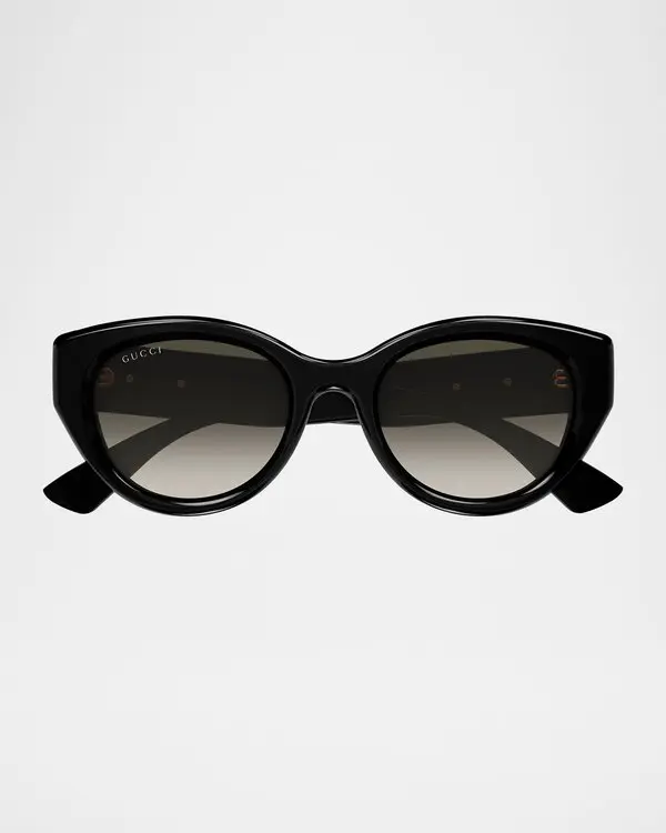 Gucci Double G 52mm Round Frame Sunglasses - Black