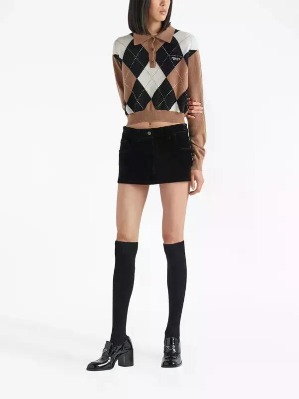 Prada Triangle-logo Velvet Miniskirt
