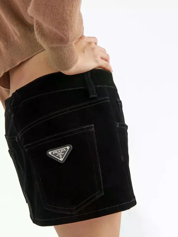 Prada Triangle-logo Velvet Miniskirt
