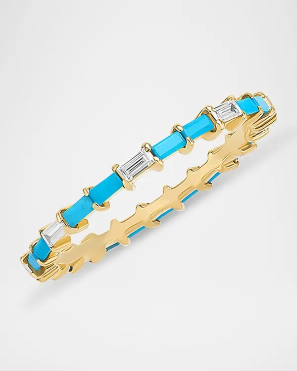 Lana Jewelry 14k Turquoise And Diamond Baguette Ring - Yellow