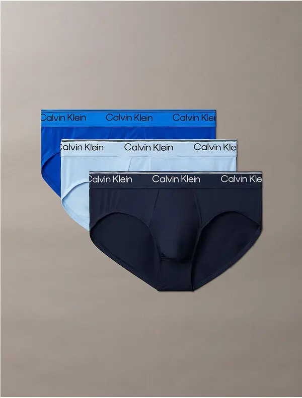 Calvin Klein Microfiber Stretch 3-pack Hip Brief - Shoreline/ Royalty/ Blue Bell