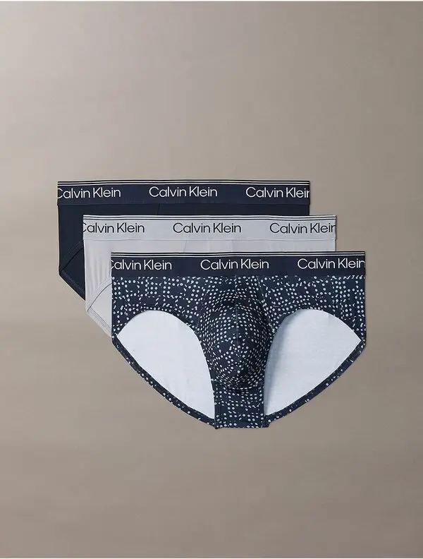 Calvin Klein Microfiber Stretch 3-pack Hip Brief - Shoreline/cut Circles Shoreline/misty Grey