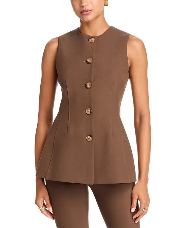 Veronica Beard Jessup Button Detailed Vest - Walnut