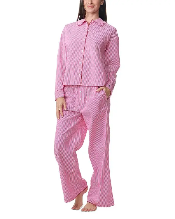 Polo Ralph Lauren Scalloped Stitch Trim Pajama Set - College Pink Stripe