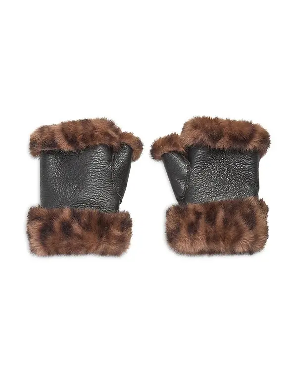Jocelyn Faux Fur Fingerless Gloves - Brown Multi