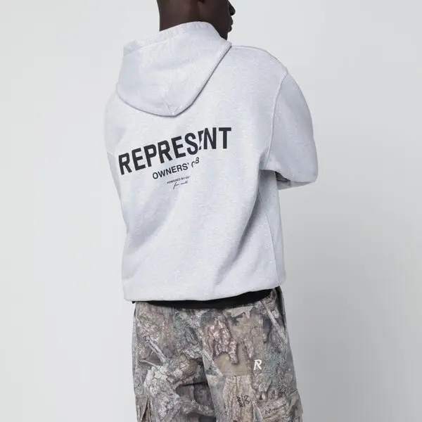 REPRESENT Cotton Oversized Hoodie With Logo Detail - Grey