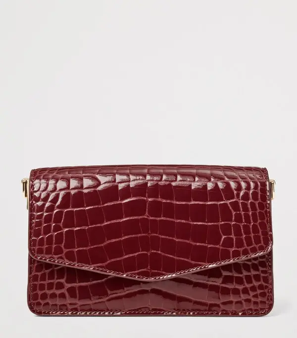 ASPINAL OF LONDON Leather Croc-embossed Eliza Clutch - Burgundy