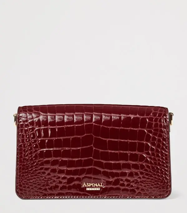 ASPINAL OF LONDON Leather Croc-embossed Eliza Clutch - Burgundy