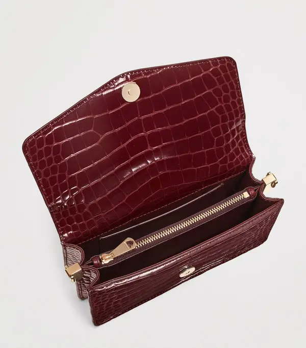 ASPINAL OF LONDON Leather Croc-embossed Eliza Clutch - Burgundy